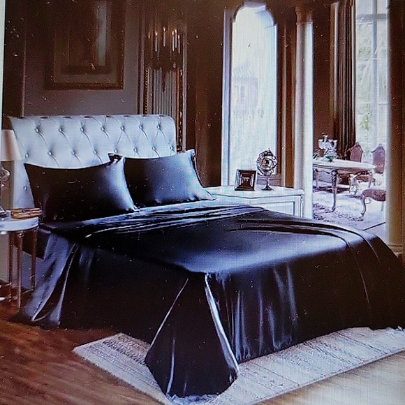 CozyLux | Bedding | Cozylux Black Premium Elegant Satin Sheet Set Queen ...